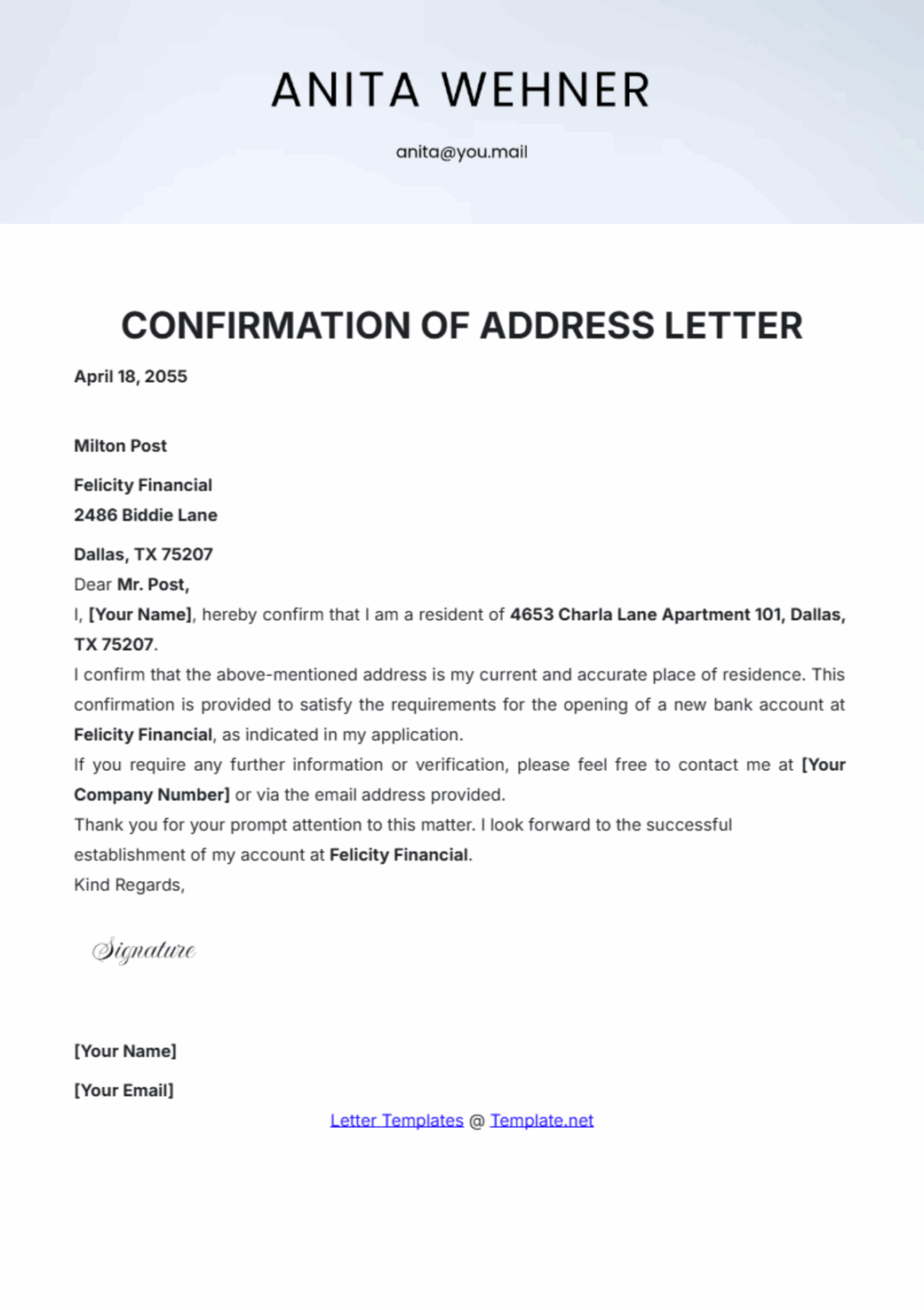 Proof Of Address Letter Template - Chasiu Papers Times