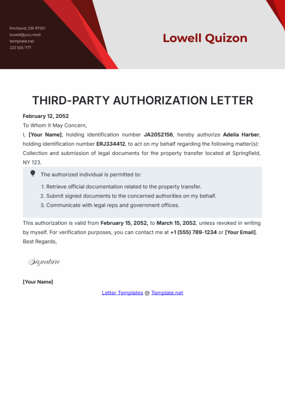 Third Party Authorization Letter Template - Chasiu Papers Times